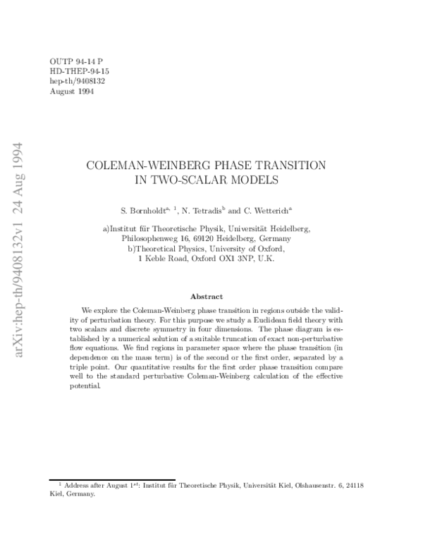 (PDF) Coleman-Weinberg phase transition in two-scalar models | Stefan Bornholdt - Academia.edu