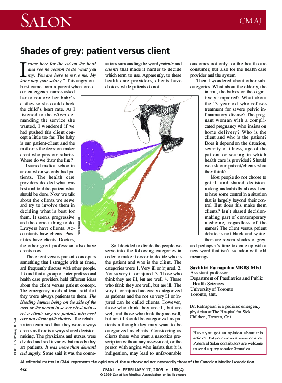 (PDF) Shades of grey: patient versus client | Savithiri Ratnapalan ...