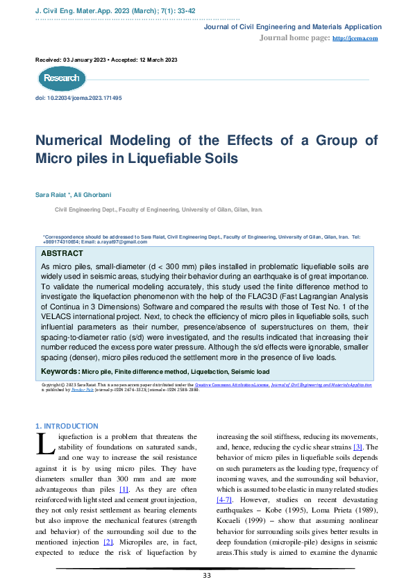 (PDF) Numerical Modeling of the Effects of a Group of Micro piles in ...