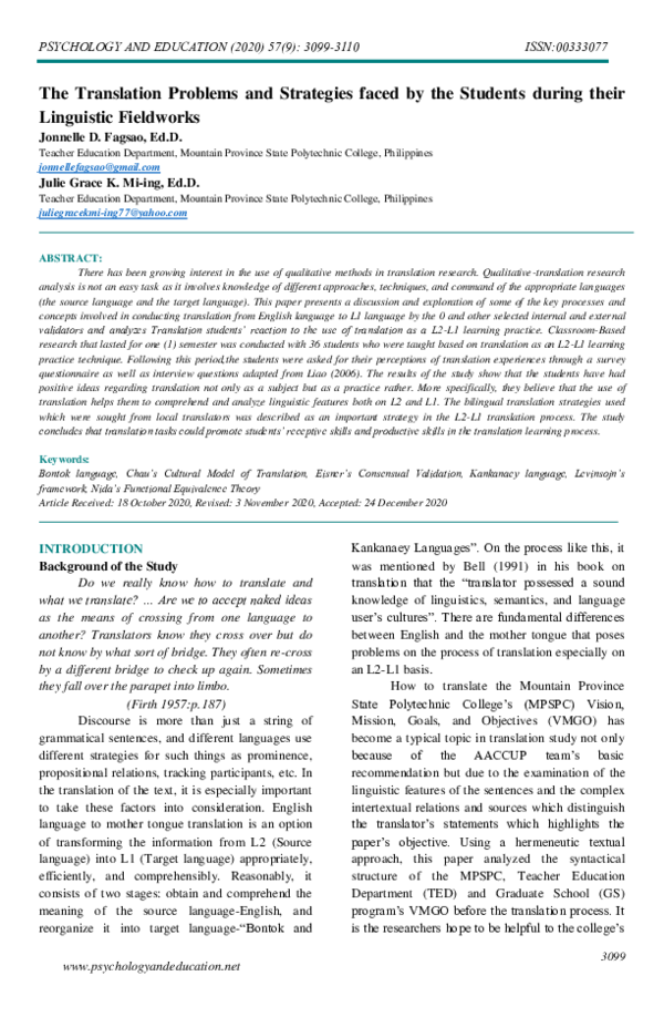 (PDF) The Translation Problems and Strategies faced by the Students ...