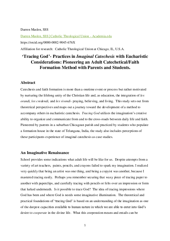 (PDF) 'Tracing God'-Practices in Imaginal Catechesis with Eucharistic ...