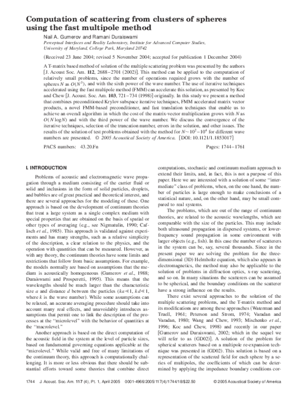(PDF) Computation of scattering from clusters of spheres using the fast ...