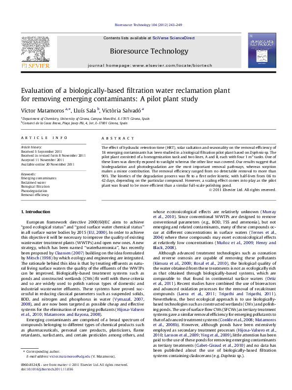 (PDF) Evaluation of a biologically-based filtration water reclamation plant for removing ...