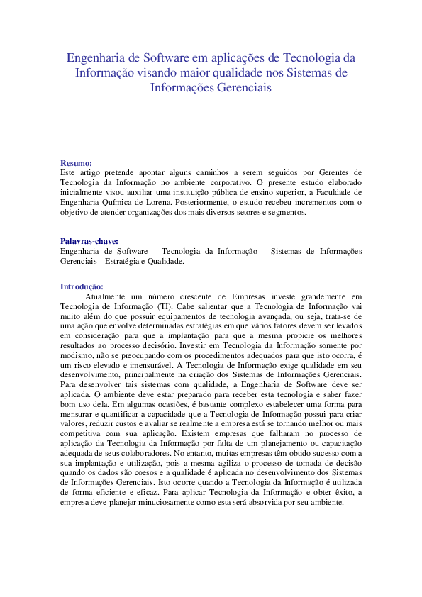 Pdf Engenharia De Software Em Aplicações De Tecnologia Da Informação