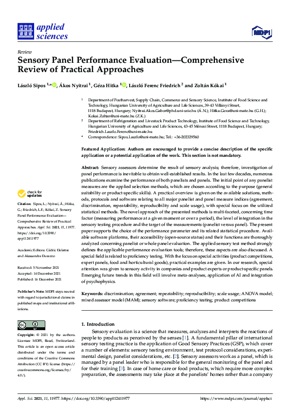(PDF) Sensory Panel Performance Evaluation—Comprehensive Review of ...