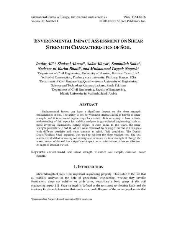 (PDF) ENVIRONMENTAL IMPACT ASSESSMENT ON SHEAR STRENGTH CHARACTERISTICS OF SOIL