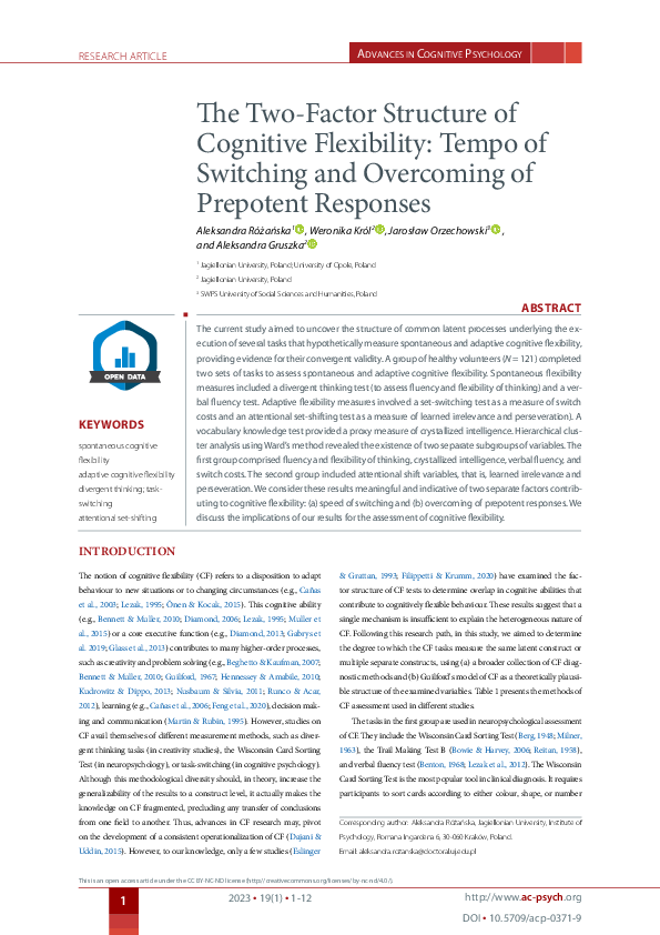 (PDF) The Two-Factor Structure of Cognitive Flexibility: Tempo of ...