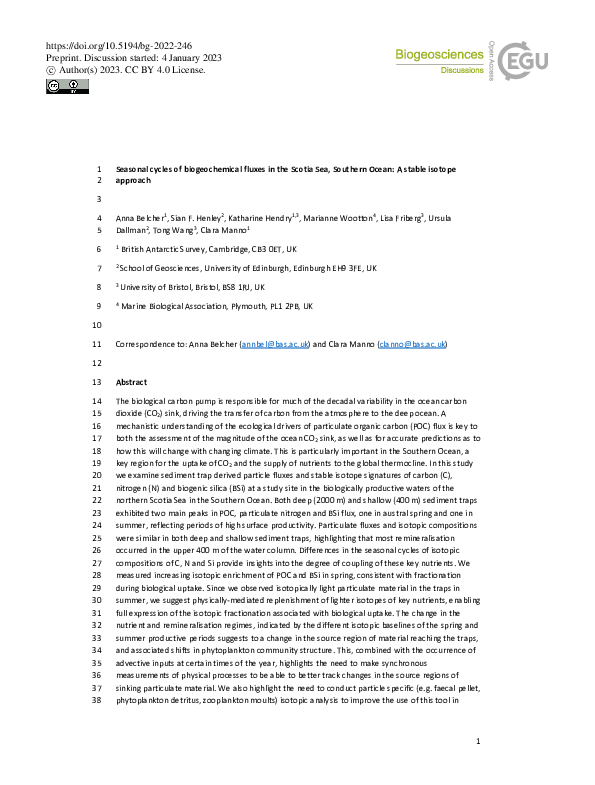 (PDF) Seasonal cycles of biogeochemical fluxes in the Scotia Sea ...