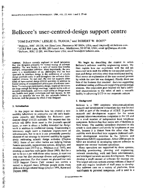 (PDF) Bellcore's user-centred-design support centre