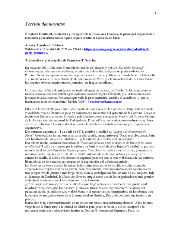 (DOC) Elisabeth Dmitrieff y la Comuna de Paris