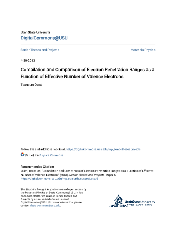 (PDF) Compilation and Comparison of Electron Penetration Ranges as a ...