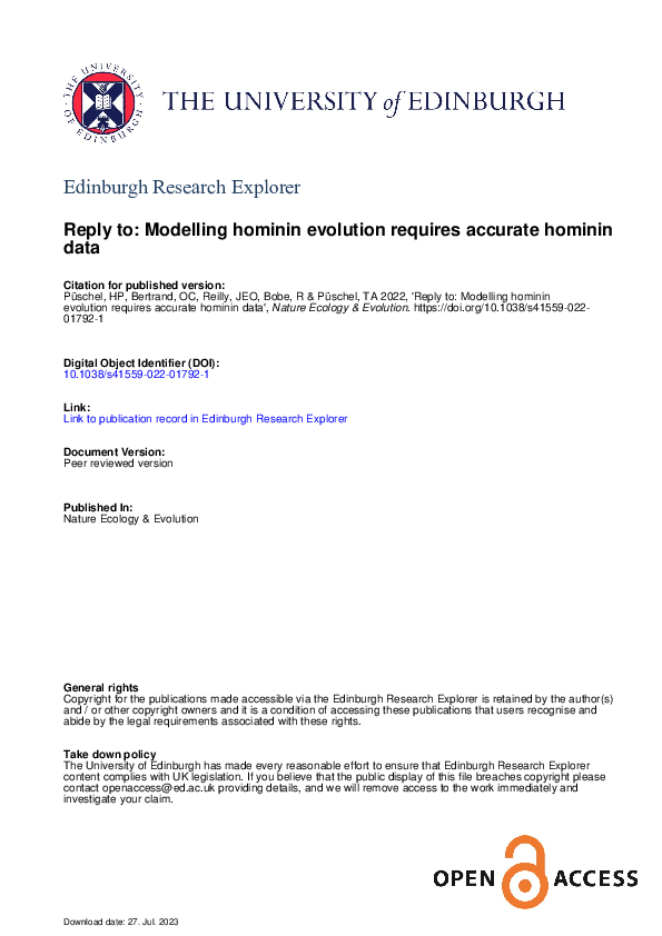 (PDF) Reply to: Modelling hominin evolution requires accurate hominin data | Hans Püschel ...