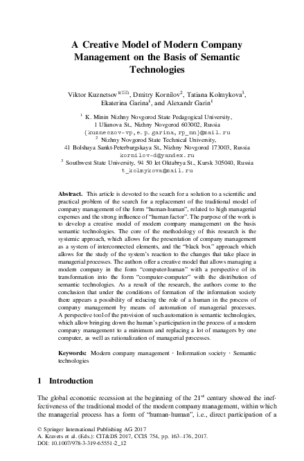 (PDF) A Creative Model of Modern Company Management on the Basis of ...