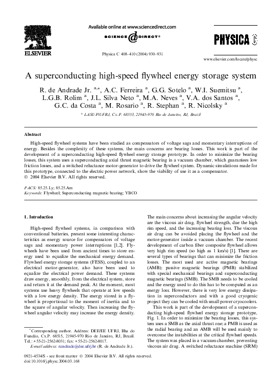 (PDF) A superconducting high-speed flywheel energy storage system