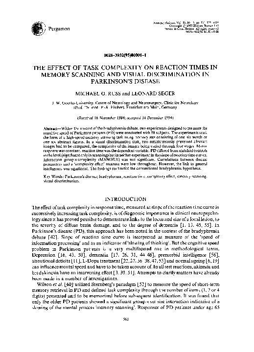 (PDF) The effect of task complexity on reaction times in memory scanning and visual ...