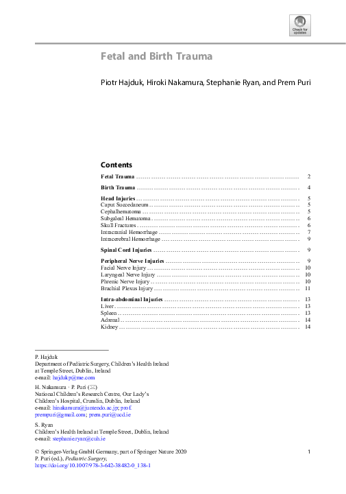 (PDF) Fetal and Birth Trauma