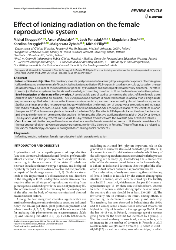 (PDF) Effect of ionizing radiation on the female reproductive system