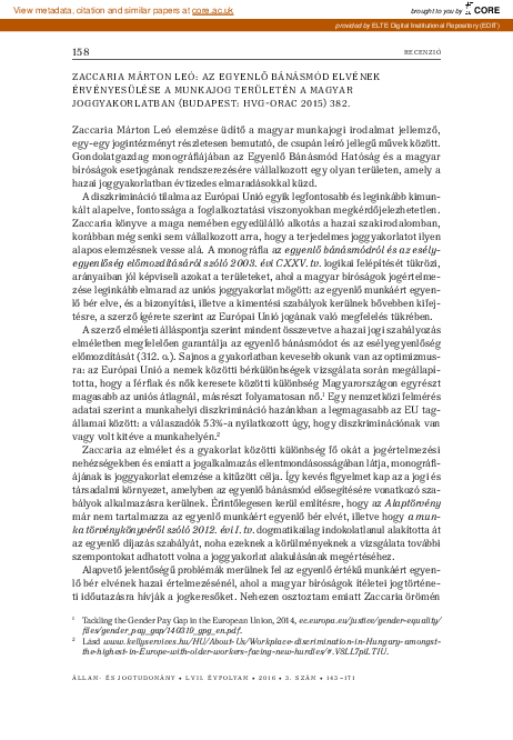 (PDF) Zaccaria Márton Leó: Az egyenlő bánásmód elvének érvényesülése a ...