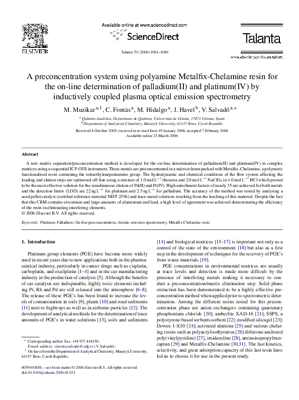 Pdf A Preconcentration System Using Polyamine Metalfix Chelamine