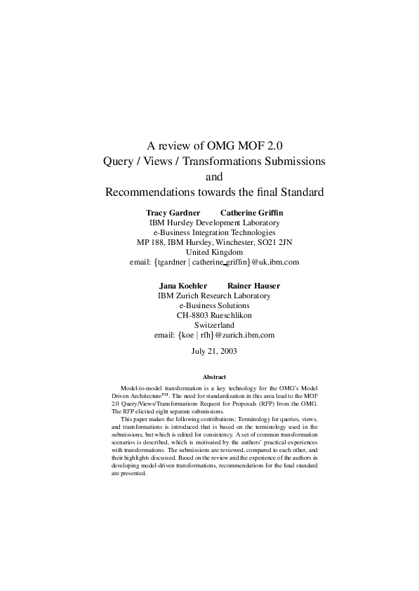 (PDF) A review of OMG MOF 2.0 Query/Views/Transformations Submissions ...