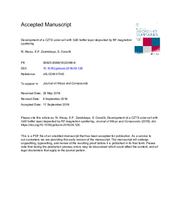 (PDF) Development of a CZTS solar cell with CdS buffer layer deposited ...
