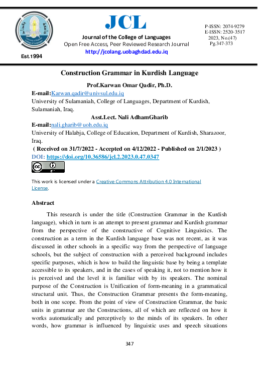 (PDF) Construction Grammar in Kurdish Language