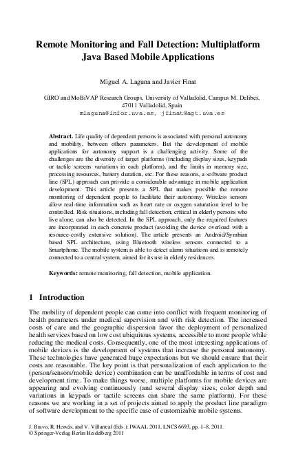 (PDF) Remote Monitoring and Fall Detection: Multiplatform Java Based Mobile Applications
