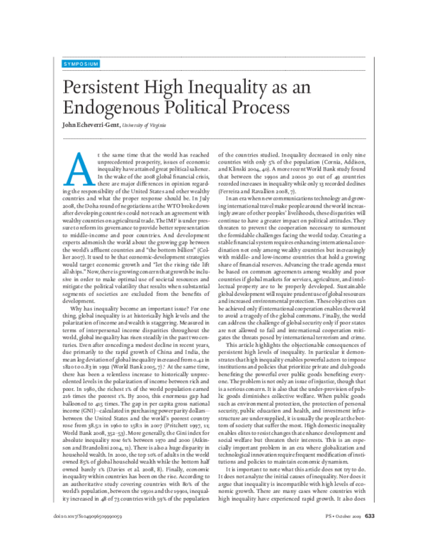 (PDF) Persistent High Inequality as an Endogenous Political Process