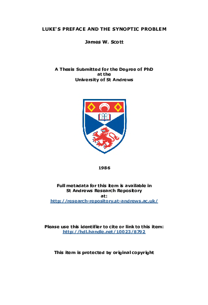 (PDF) Luke's preface and the synoptic problem