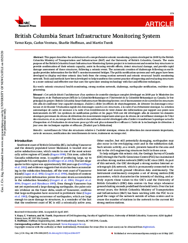 (PDF) British Columbia Smart Infrastructure Monitoring System (BCSIMS)