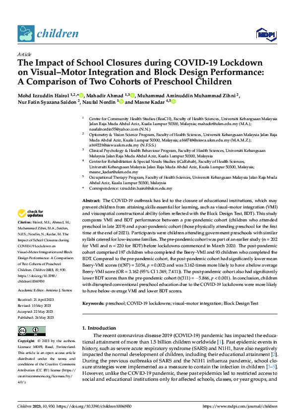 (PDF) The Impact of School Closures during COVID-19 Lockdown on Visual ...