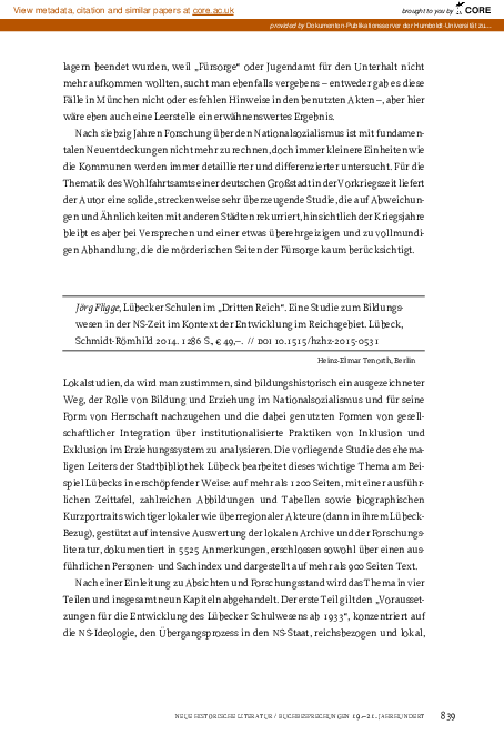 (PDF) Jörg Fligge, Lübecker Schulen im „Dritten Reich“. Eine Studie zum Bildungswesen in der NS ...