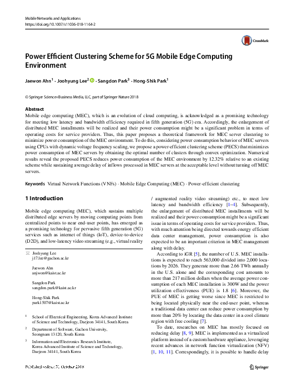 (PDF) Power Efficient Clustering Scheme for 5G Mobile Edge Computing Environment