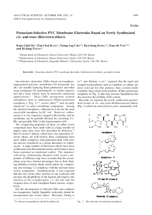 (PDF) Potassium-Selective PVC Membrane Electrodes Based on Newly Synthesized cis- and trans-Bis ...