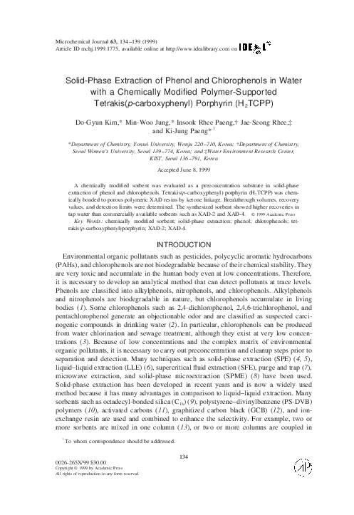 (PDF) Solid-Phase Extraction of Phenol and Chlorophenols in Water with a Chemically Modified ...