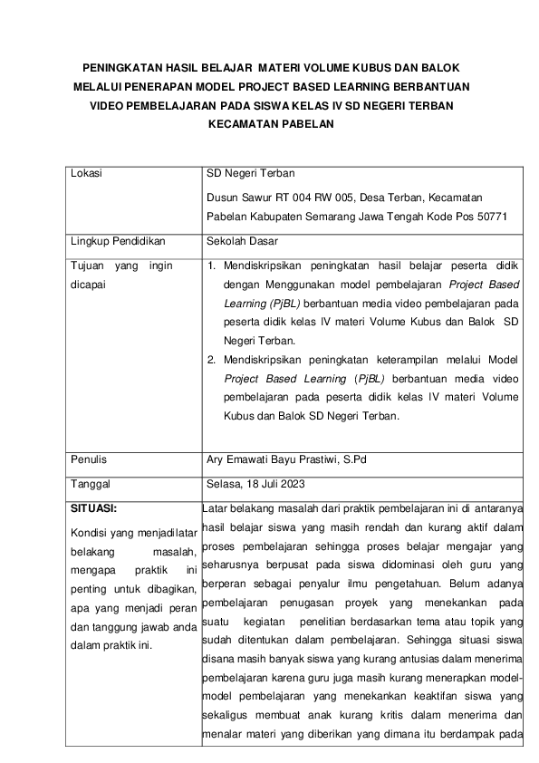 (PDF) PENINGKATAN HASIL BELAJAR MATERI VOLUME KUBUS DAN BALOK MELALUI PENERAPAN MODEL PROJECT ...