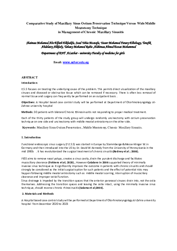 (PDF) Comparative Study of Maxillary Sinus Ostium Preservation ...