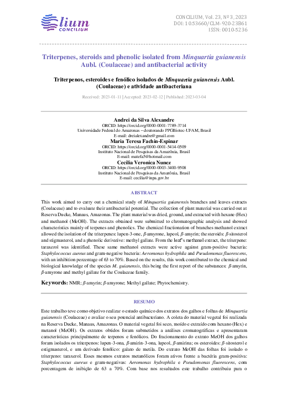 (PDF) Triterpenes, steroids and phenolic isolated from Minquartia ...