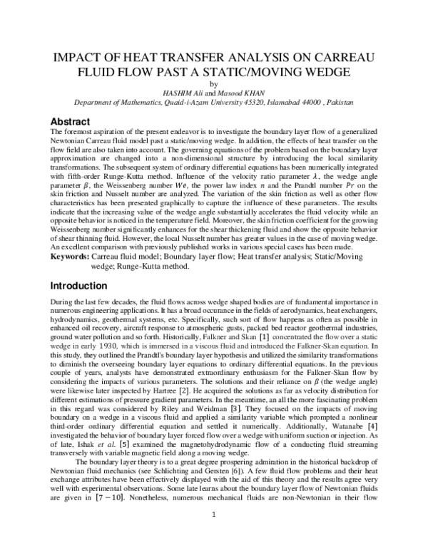 (PDF) Impact of heat transfer analysis on Carreau fluid-flow past a ...