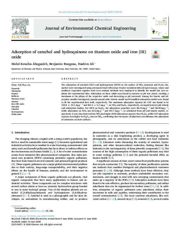(PDF) Adsorption of catechol and hydroquinone on titanium oxide and ...