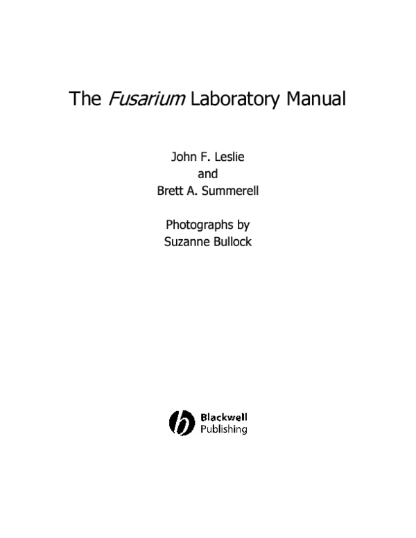 (PDF) The Fusarium Laboratory Manual