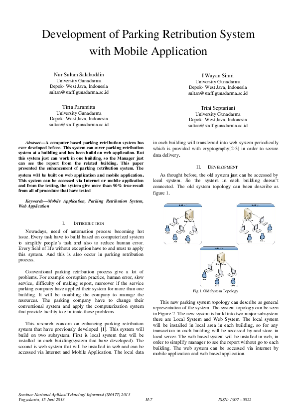(PDF) Development of Parking Retribution System with Mobile Application