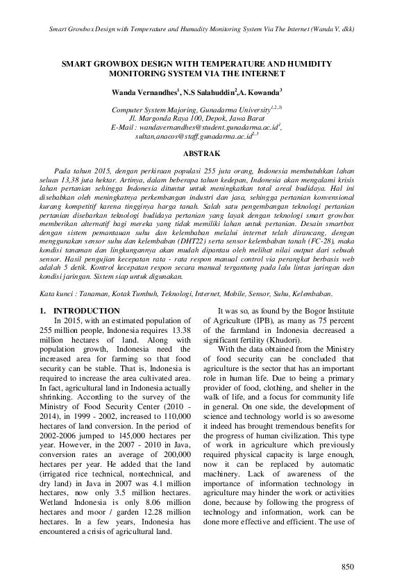 (PDF) Smart Growbox Design with Temperature and Humidity Monitoring System via the Internet