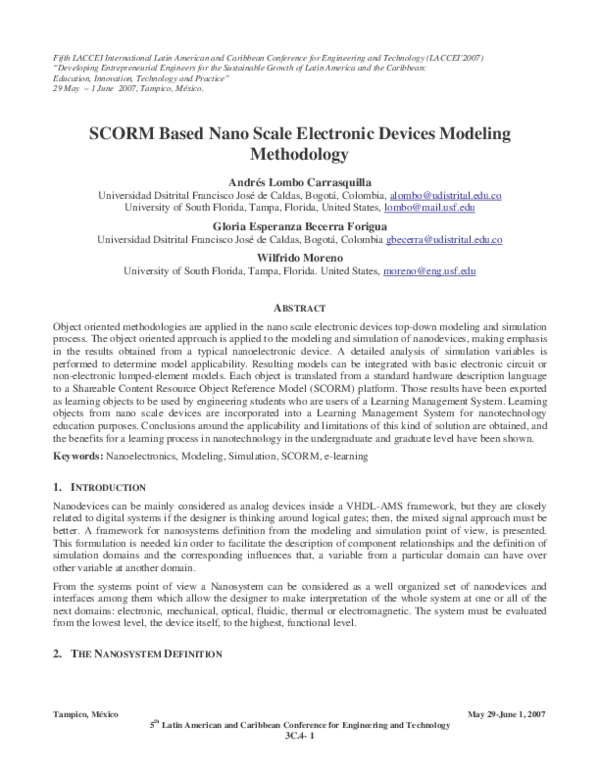 (PDF) Scorm Based Nano Scale Electronic Devices Modeling Methodology | Wilfrido Moreno ...