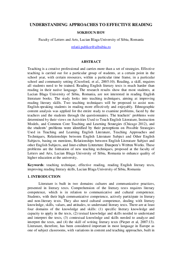 (PDF) UNDERSTANDING APPROACHES TO EFFECTIVE READING