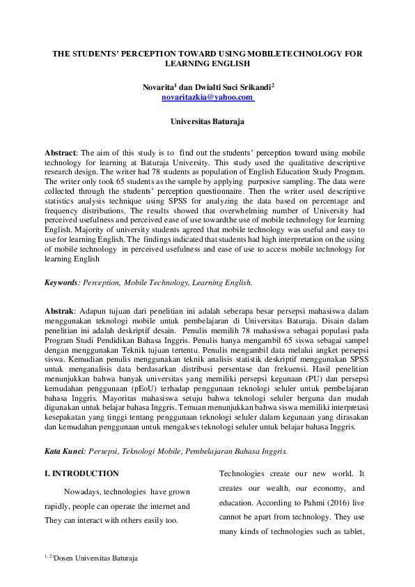 (PDF) The Students’ Perception Toward Using Mobile Technology for Learning English