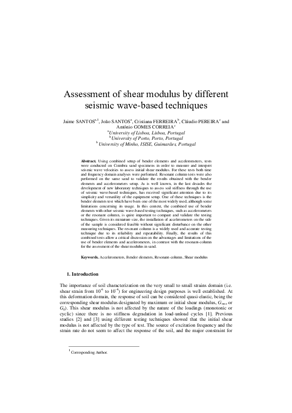 (PDF) Assessment of shear modulus by different seismic wave-based techniques