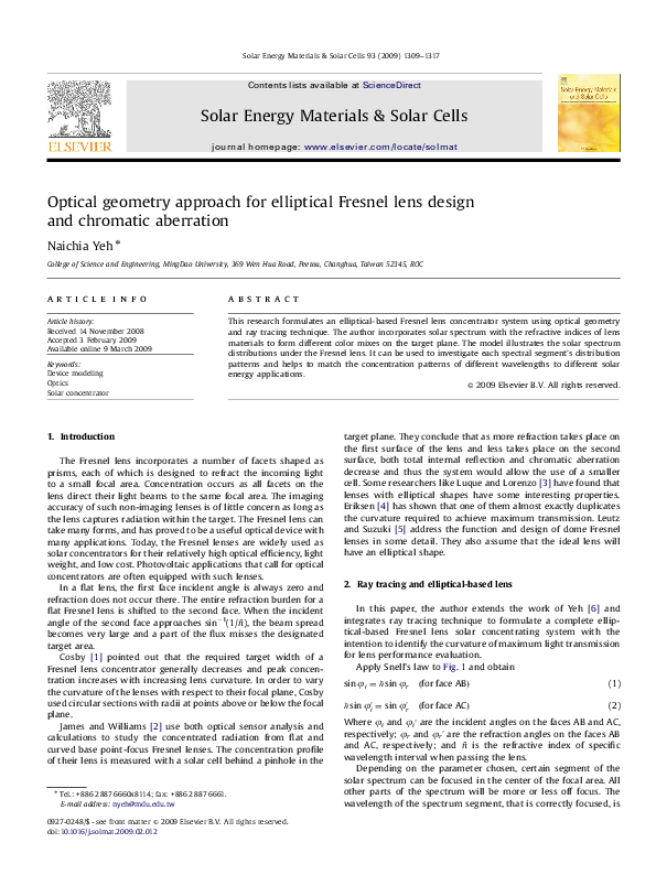 (PDF) Optical geometry approach for elliptical Fresnel lens design and ...