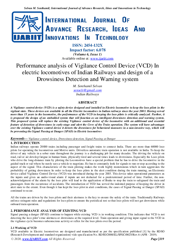 (PDF) Performance analysis of Vigilance Control Device (VCD) In ...