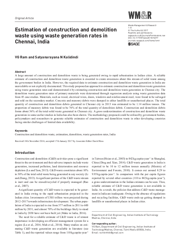 (PDF) Estimation of Construction and Demolition Waste (C&DW) Generation ...